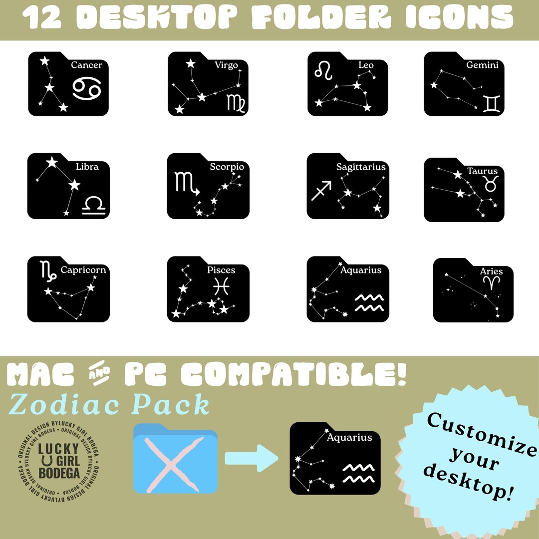 Zodiac Desktop Icons, Astrology Constellation File Folders (mac & PC ...