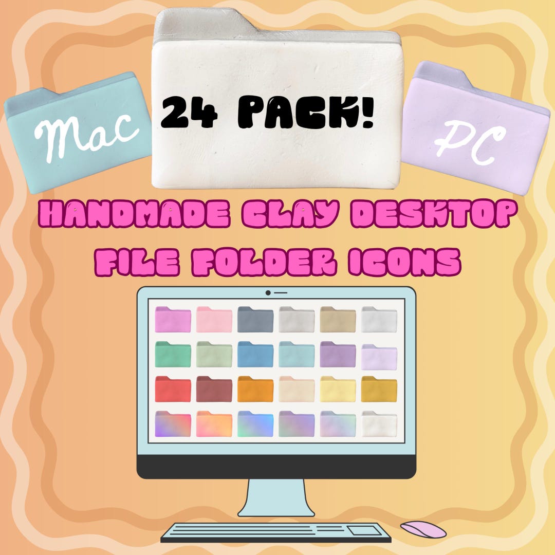 Handmade Clay Folder Icons: 24 Whimsical Desktop Organizers (PNG & ICO ...