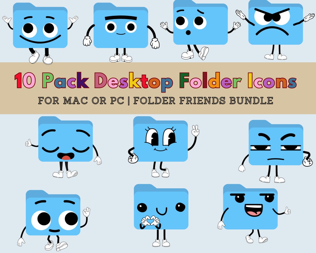 File Folder Friends Desktop Icon Bundle for Mac and PC Windows | 10 ...
