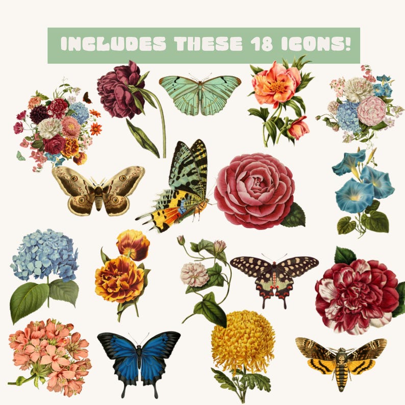 Butterfly Desktop Icons: Floral & Insect File Folders (mac + PC - 18 ...
