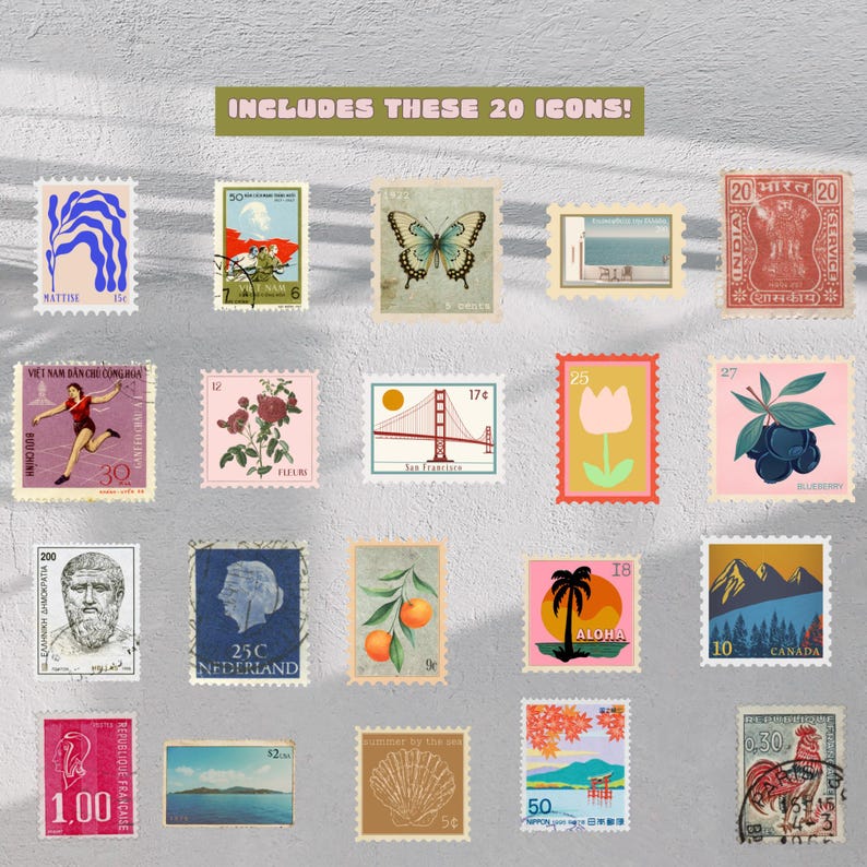 Postage Stamp Desktop Folder Icons, Mac & PC, Aesthetic Organizer ...