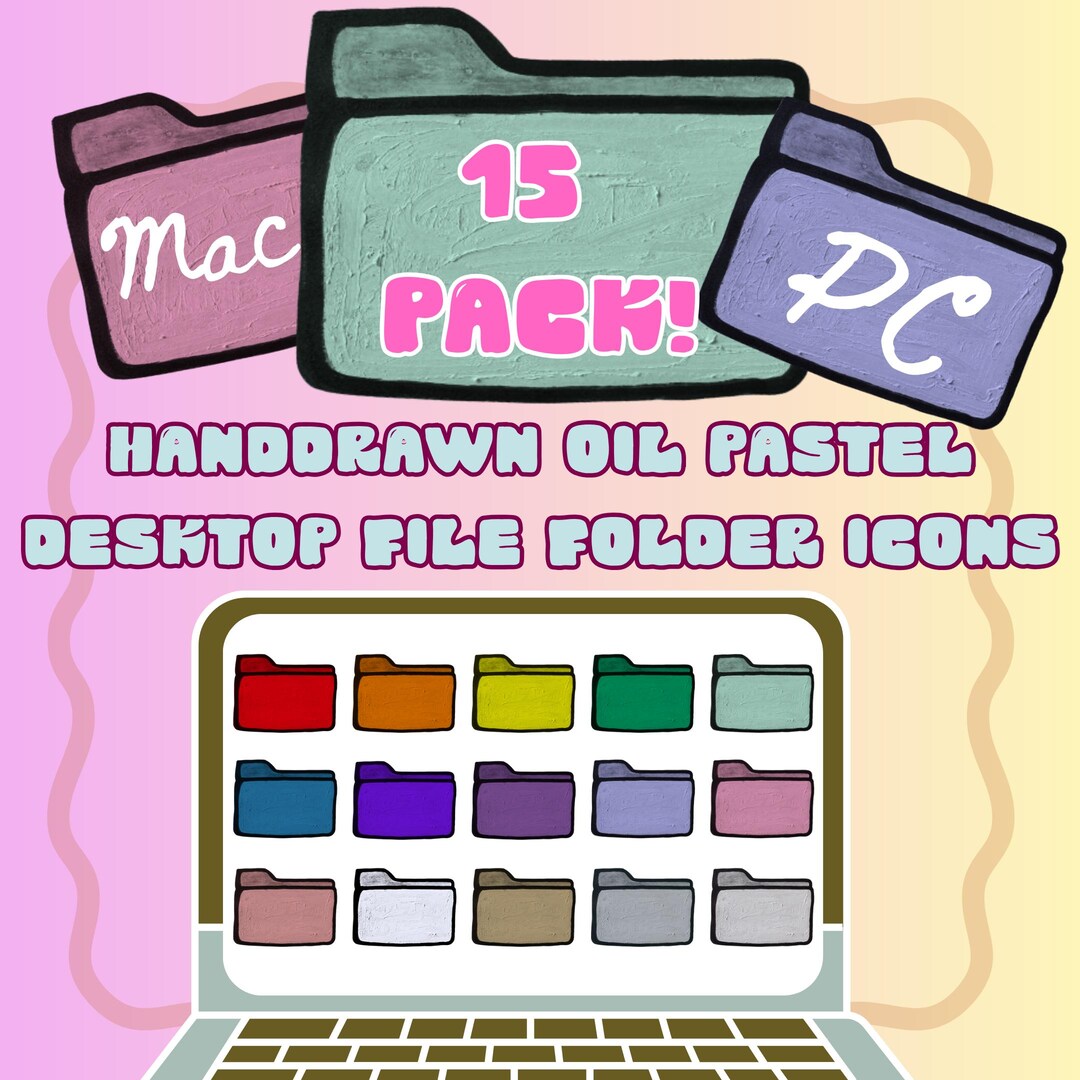 Oil Pastel Folder Icons: Hand-drawn Rainbow Desktop Art (PNG & ICO ...
