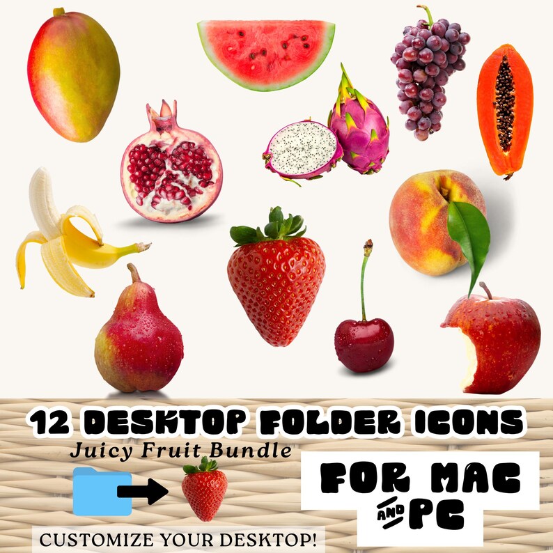 Fruit File Folder Icons: Mac & PC Desktop Organization (digital ...