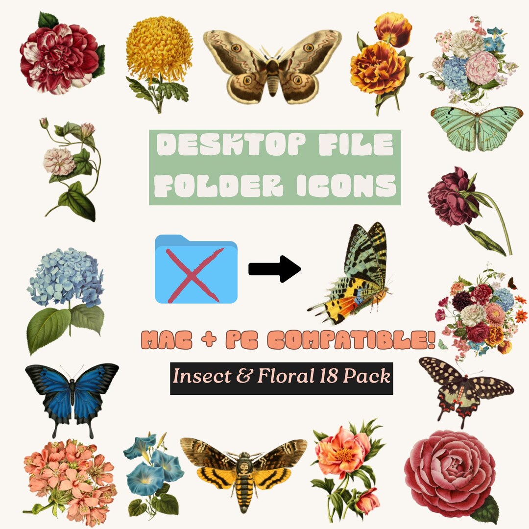 Butterfly Desktop Icons: Floral & Insect File Folders (mac + PC - 18 ...