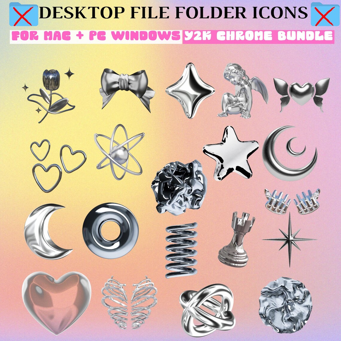 Y2K Chrome Desktop Icons, Mac & PC File Organizer (digital Download) - Etsy