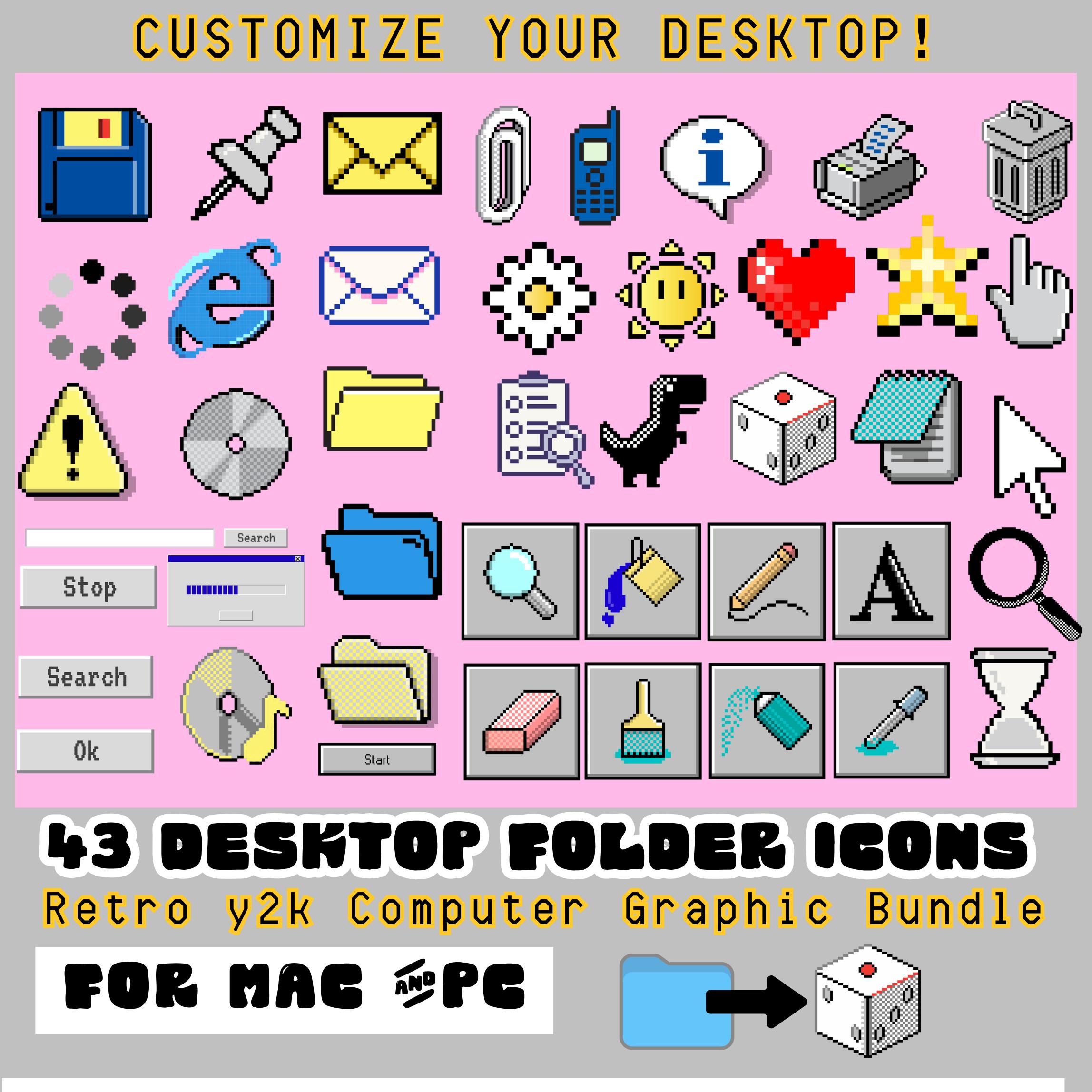 Y2K Computer Icons: Retro Pixel Art Desktop Folders (ICO, PNG Digital Download) - Etsy
