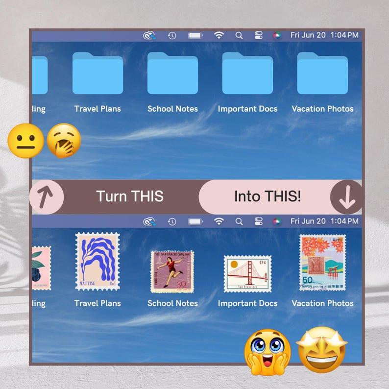 Mac & PC Desktop File Folder Icons Postage Stamp Computer Organizer ...