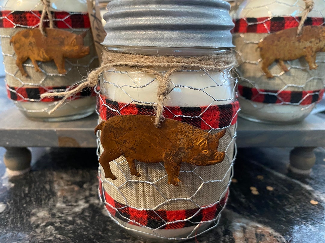 Red and Black Buffalo Plaid Mason Jar 1 Pint Soy Candle - Etsy