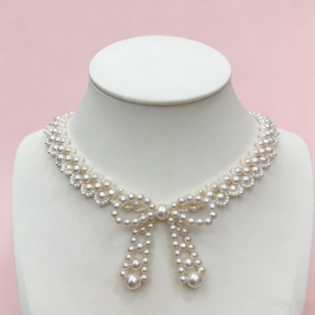 Vintage Rococo Antique-inspired Handmade Pearl Bow Necklace Elegant ...