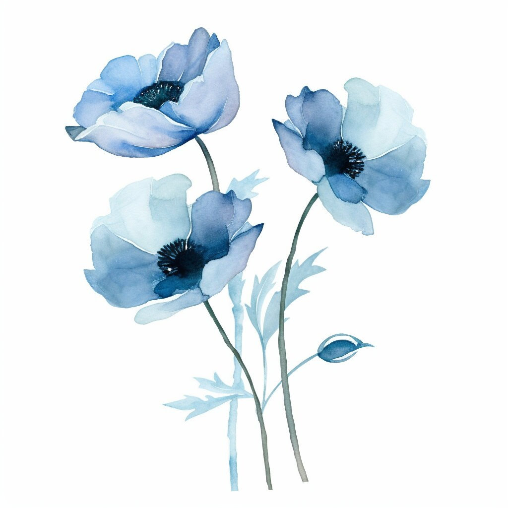Watercolor Blue Poppies Flowers Print Download Wall Art - Etsy
