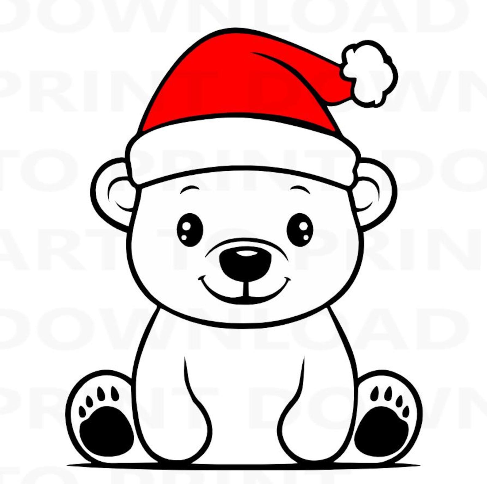 Polar Bear SVG, Christmas Polar Bear Outline Vector, Christmas Polar ...