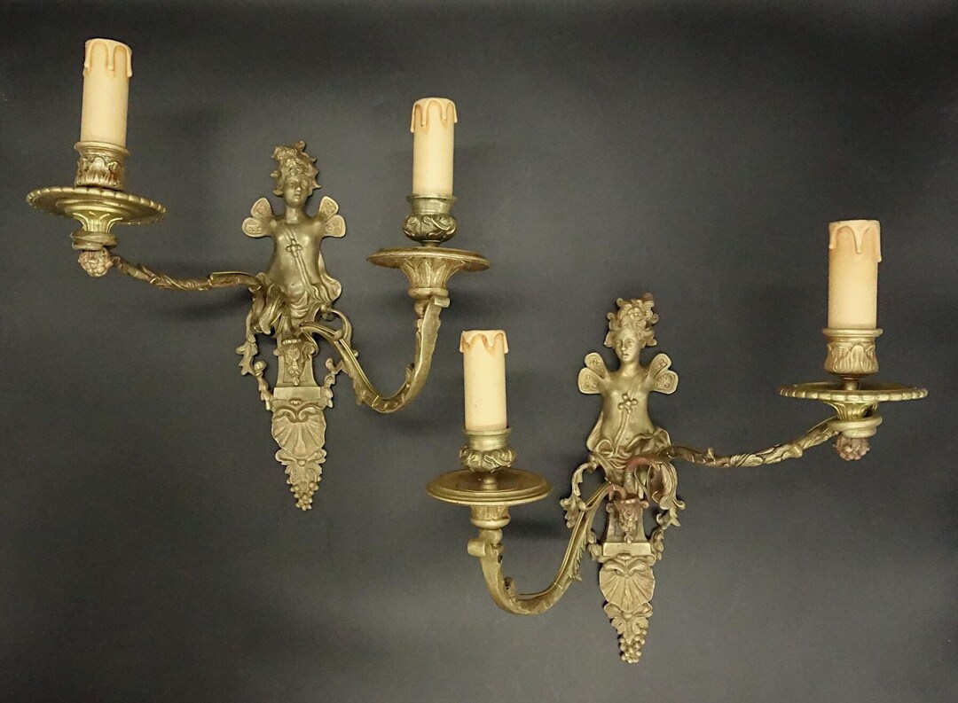 Pair of Sconces Winged Nymphs Decor Regency Style Era 19th Bronze - Etsy