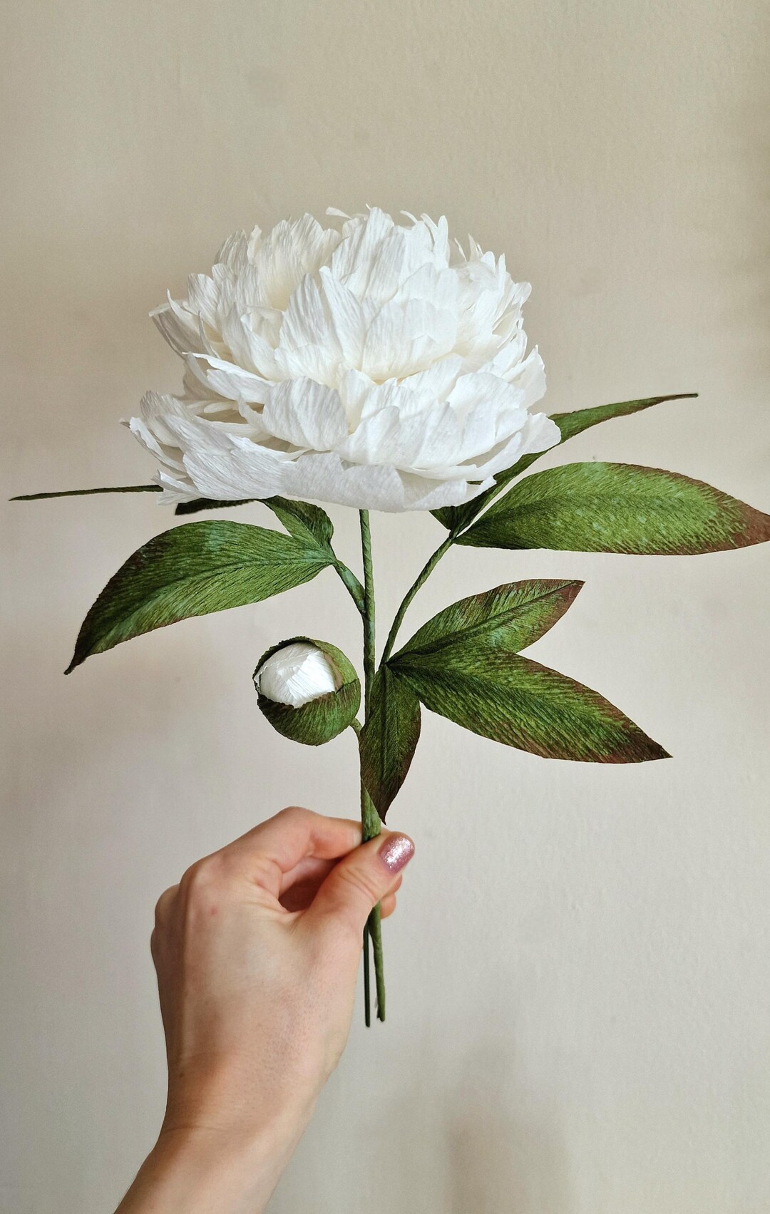 Paper Peony Flower, Paper Flower, White Peony, Crepe Paper Peony, Crepe ...