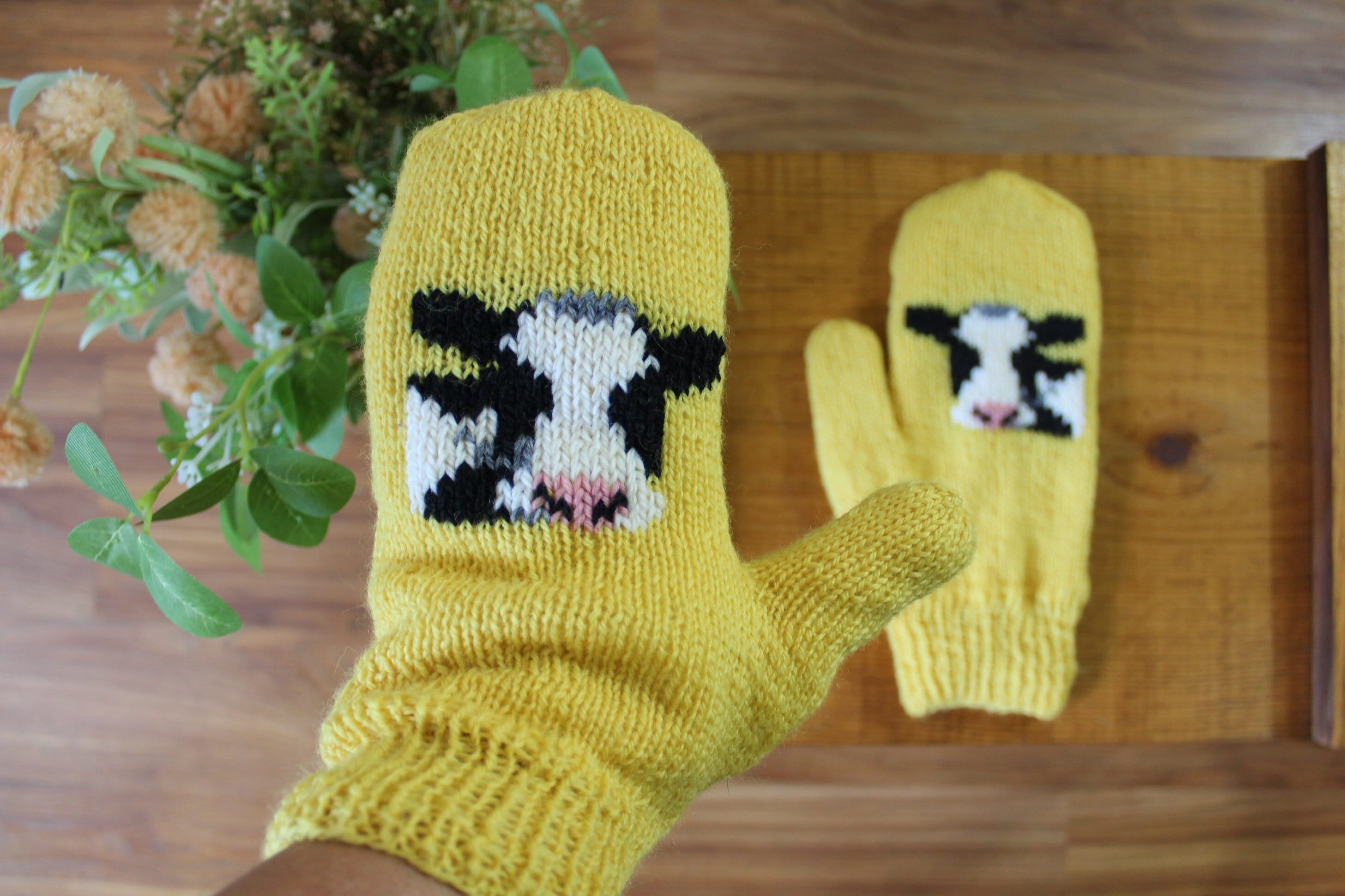 Cow Mittens / Yellow Cow Mittens / Brown Cow Mittens / Gray Cow Mittens ...