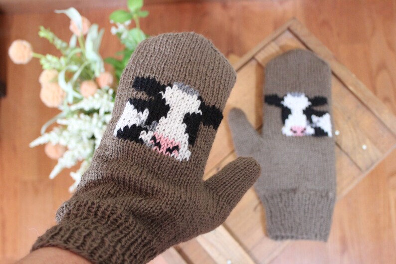Cow Mittens / Yellow Cow Mittens / Brown Cow Mittens / Gray Cow Mittens ...