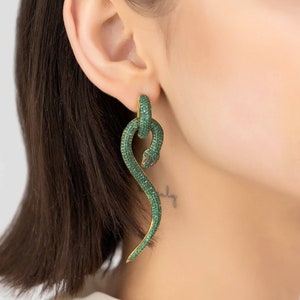 Anaconda Snake Drop Earrings Gold Emerald - Etsy