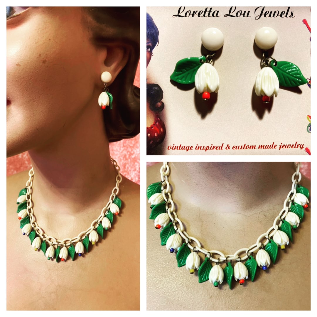 Vintage Inspired Jewelry Set, 40s 50s Celluloid Style - Etsy