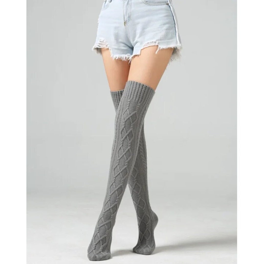 Over the Knee Cable Knit Socks, Thigh High Knitted Socks, Long Boot ...