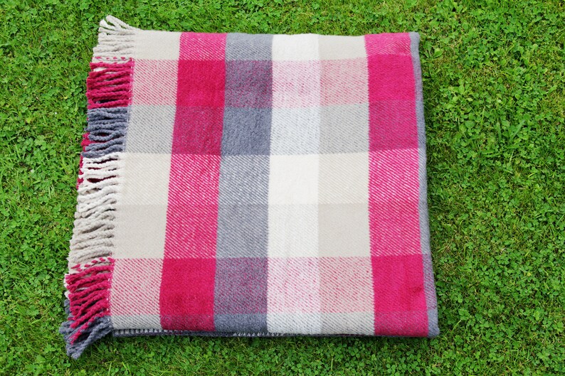 Red Grey and Beige Check Cotton Throw Blanket Personalised - Etsy UK