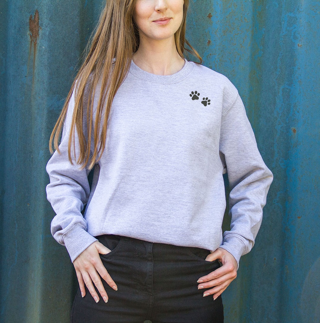 Paw Print Sweatshirt, Embroidered Paw Prints, Dog, Cat, Animal Lover ...