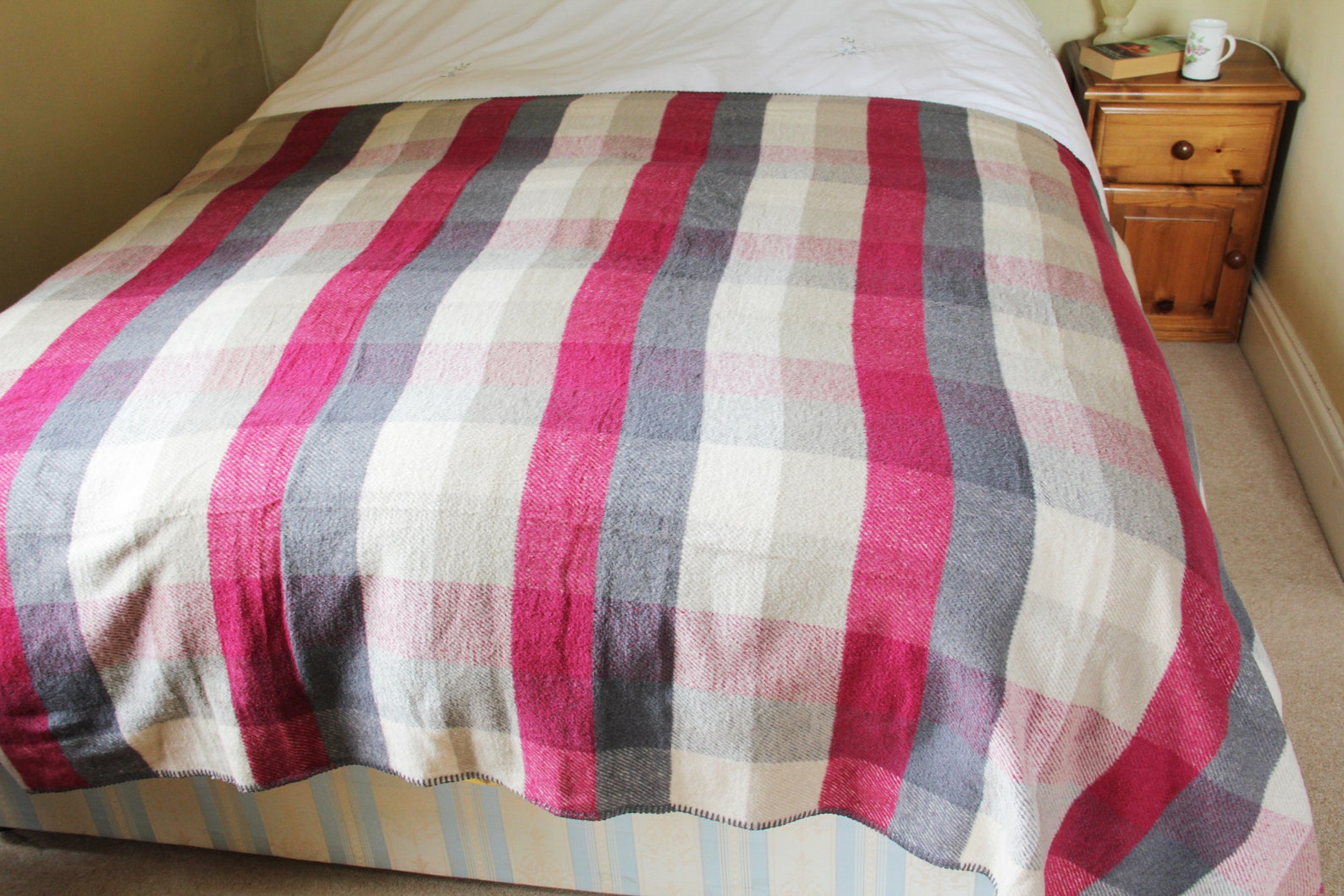 Red Grey and Beige Check Cotton Throw Blanket Personalised | Etsy