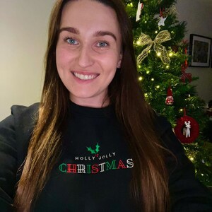 Holly Jolly Christmas Embroidered Premium Sweatshirt, Hoodie, Cropped ...