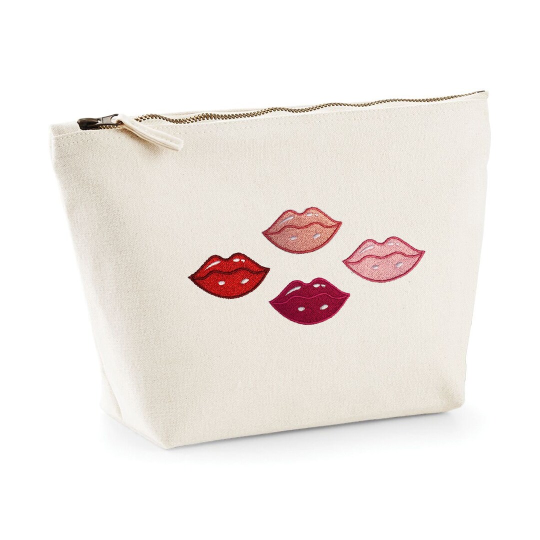 Embroidered Kisses Coloured Lips Make up Bag, Valentine's Day Gift ...