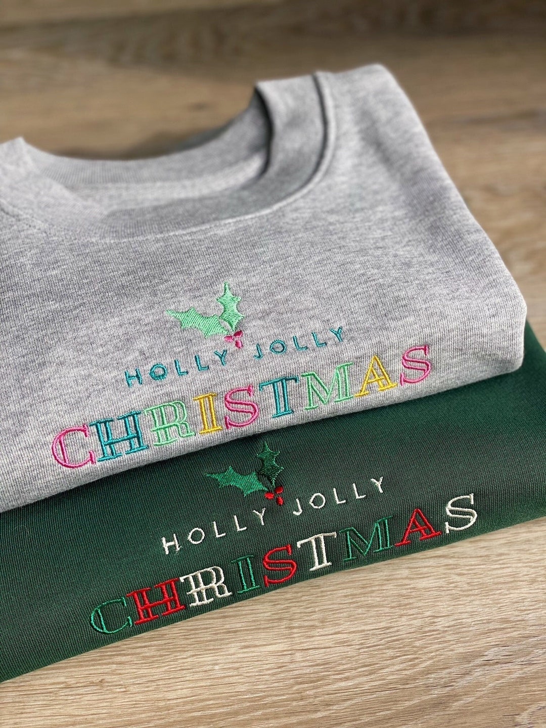 Holly Jolly Christmas Embroidered Premium Sweatshirt, Hoodie, Cropped ...