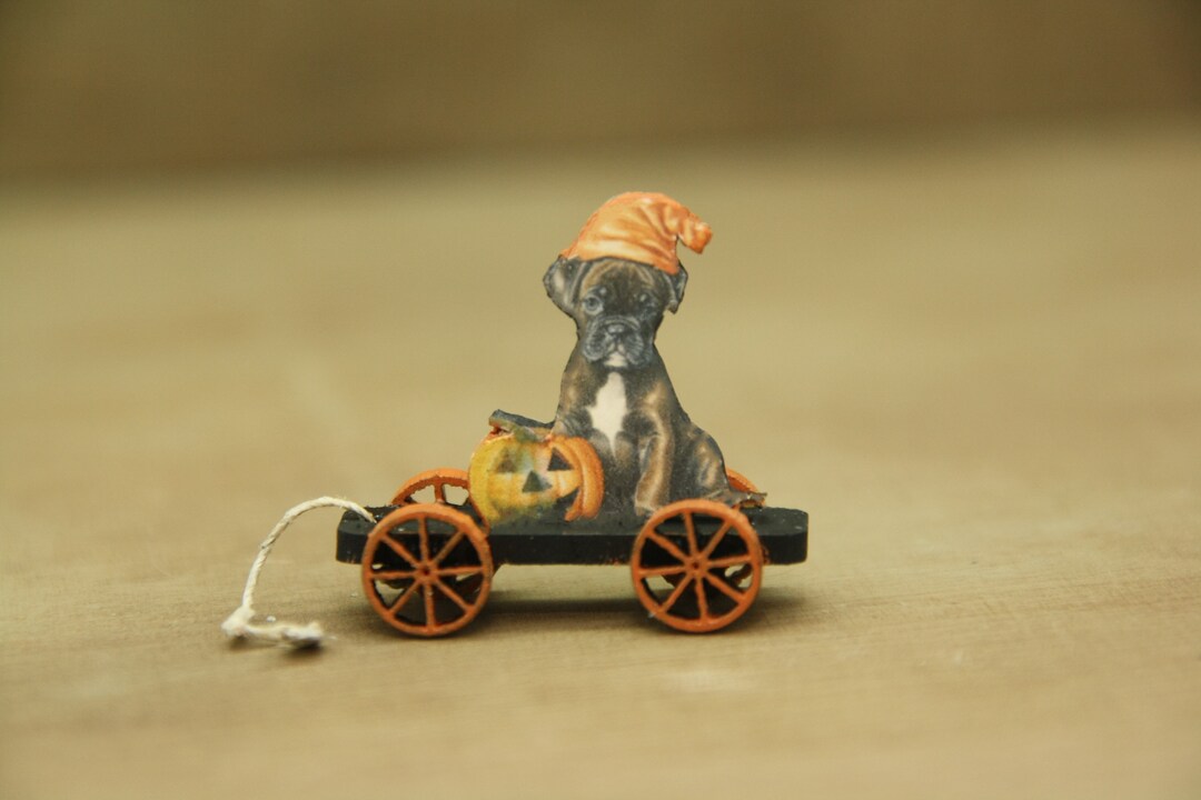 1185 Kit Dollhouse Miniature Toy Pull Trolley Halloween Boxer Puppy 1: ...