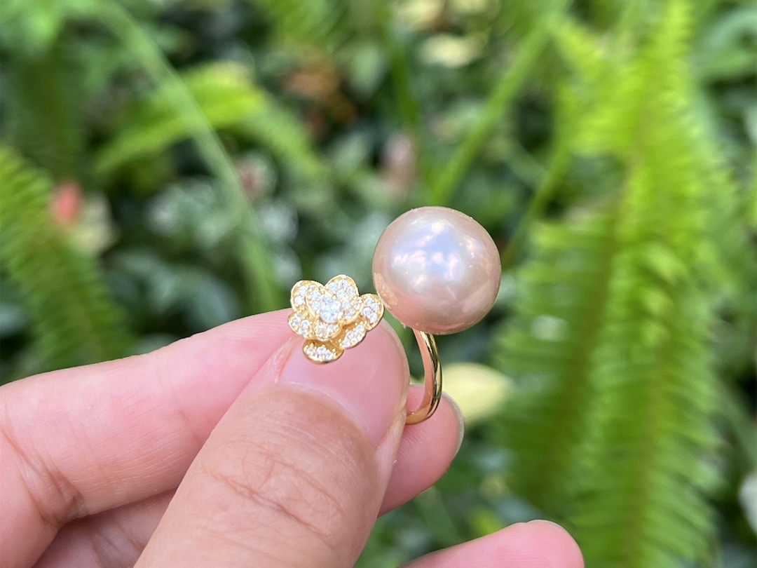 13-14mm Pink Color Edison Pearl Ring,flower Sterling Silver Ring - Etsy