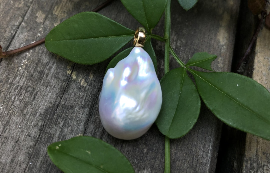 White Baroque Pearl Pendant,large Fireball Pearl Pendant,flameball ...