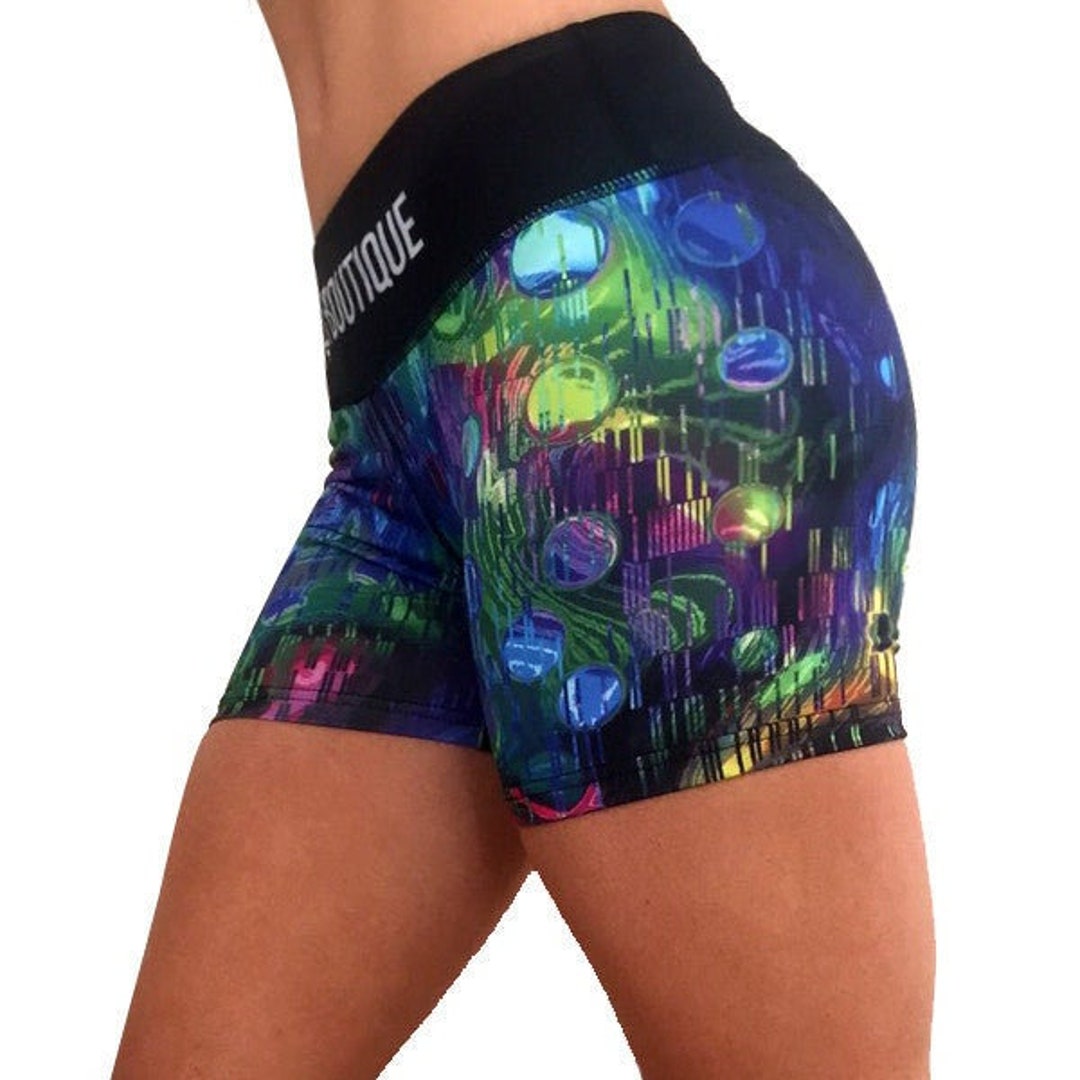Ladies Dark Multi Coloured Funky Gym Gym Shorts for All Sports ...
