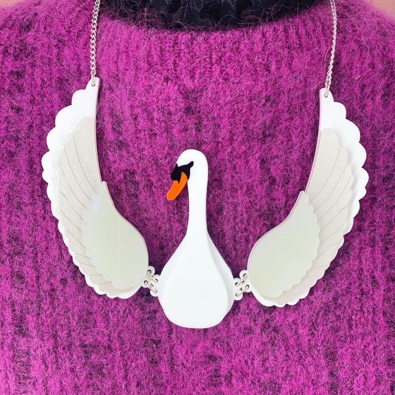 Swan Necklace, Plastic Jewellery, Perspex Jewellery, Acrylic Jewellery ...