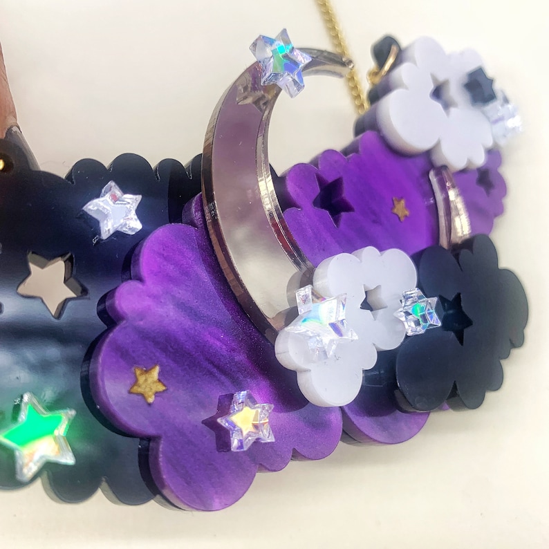 Moon & Clouds Necklace, Plastic Jewellery, Perspex Jewellery, Acrylic ...