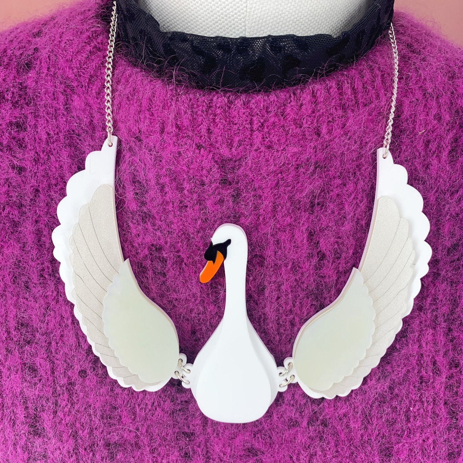 Swan Necklace, Plastic Jewellery, Perspex Jewellery, Acrylic Jewellery ...