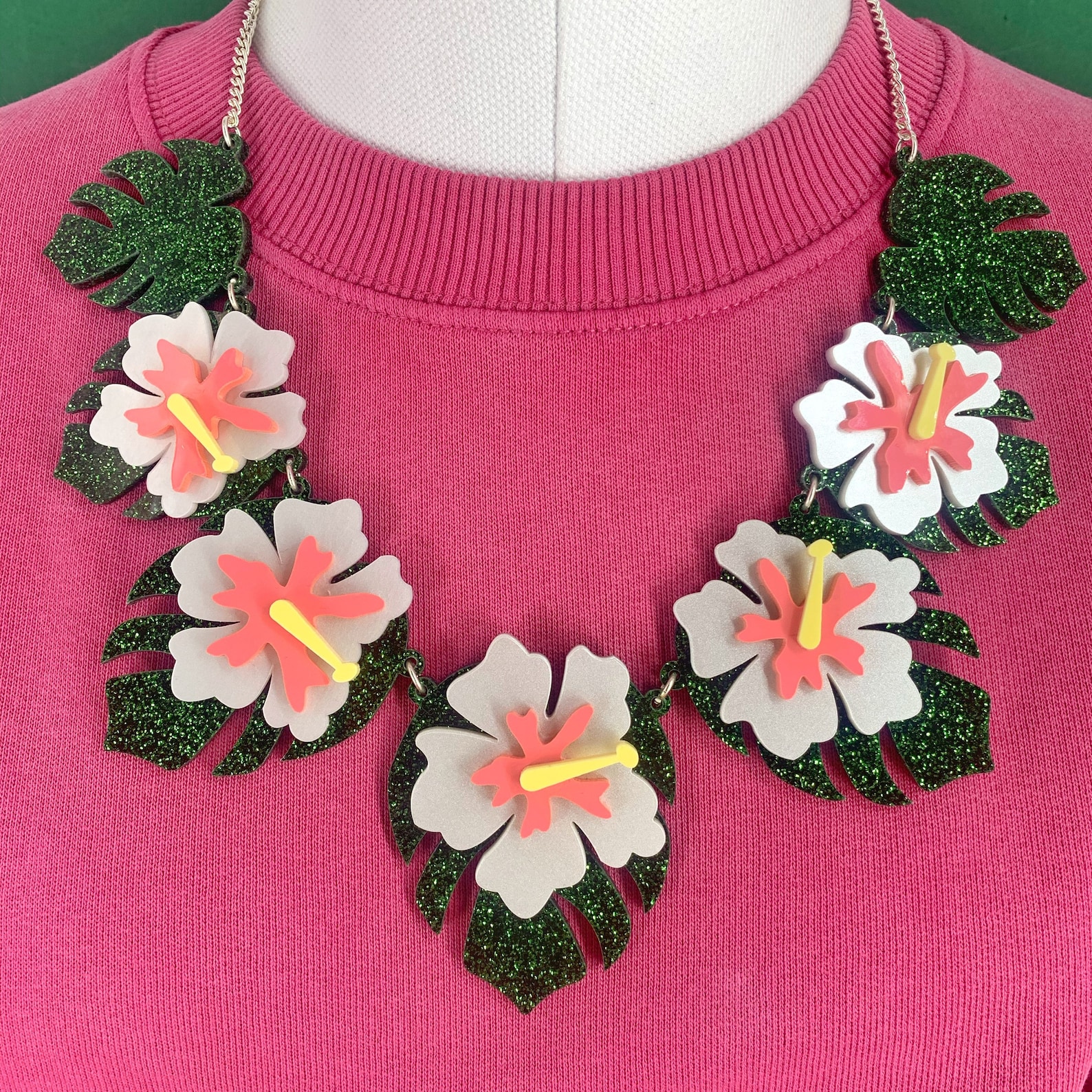 Hibiscus Necklace Tropical Necklace Statement Jewellery Etsy