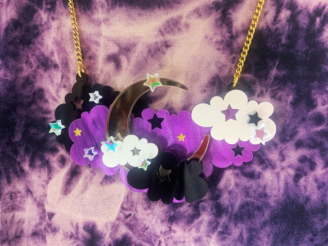 Moon & Clouds Necklace, Plastic Jewellery, Perspex Jewellery, Acrylic ...