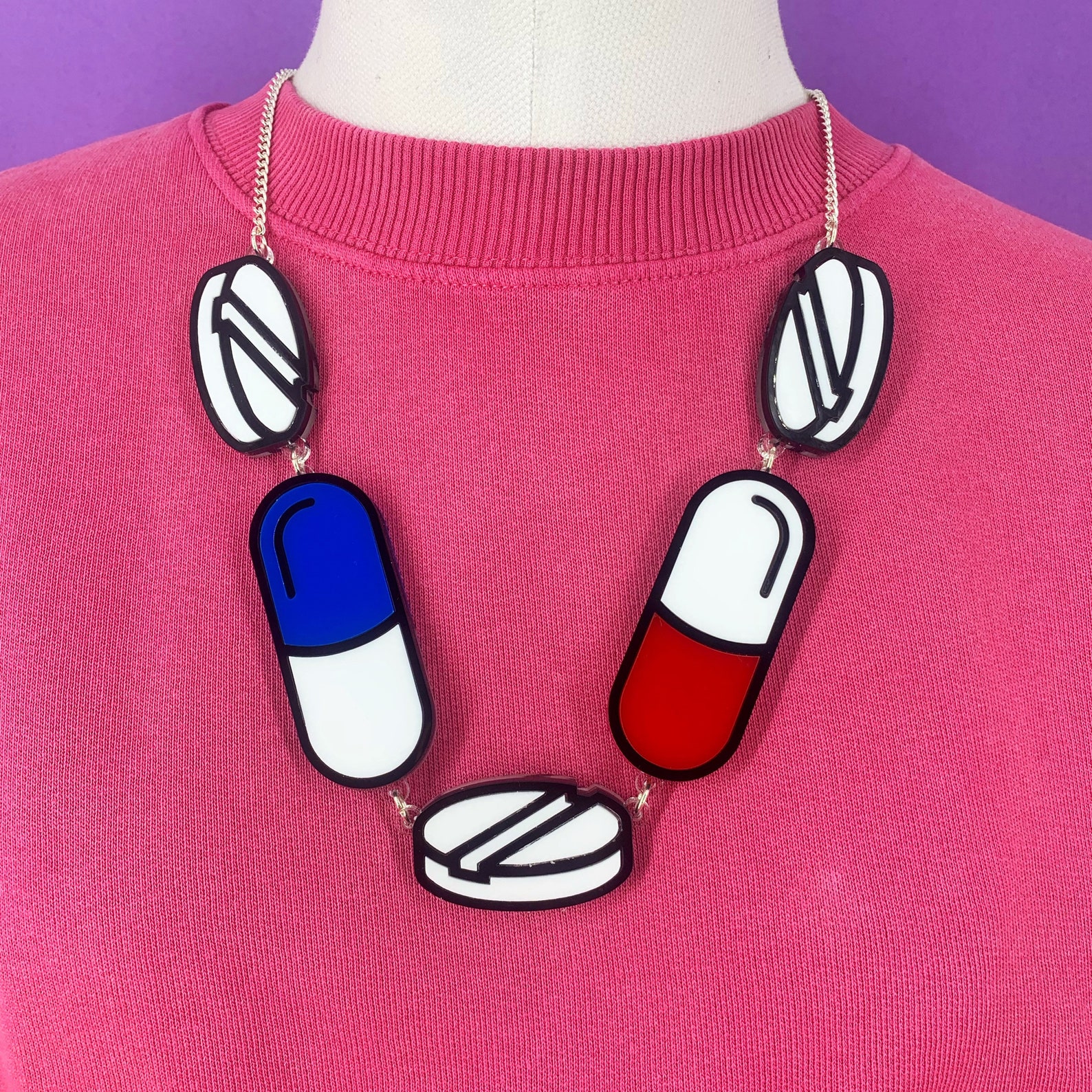 Chill Pill Necklace, Plastic Jewellery, Acrylic Necklace, Handmade ...