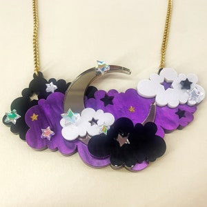 Moon & Clouds Necklace, Plastic Jewellery, Perspex Jewellery, Acrylic ...