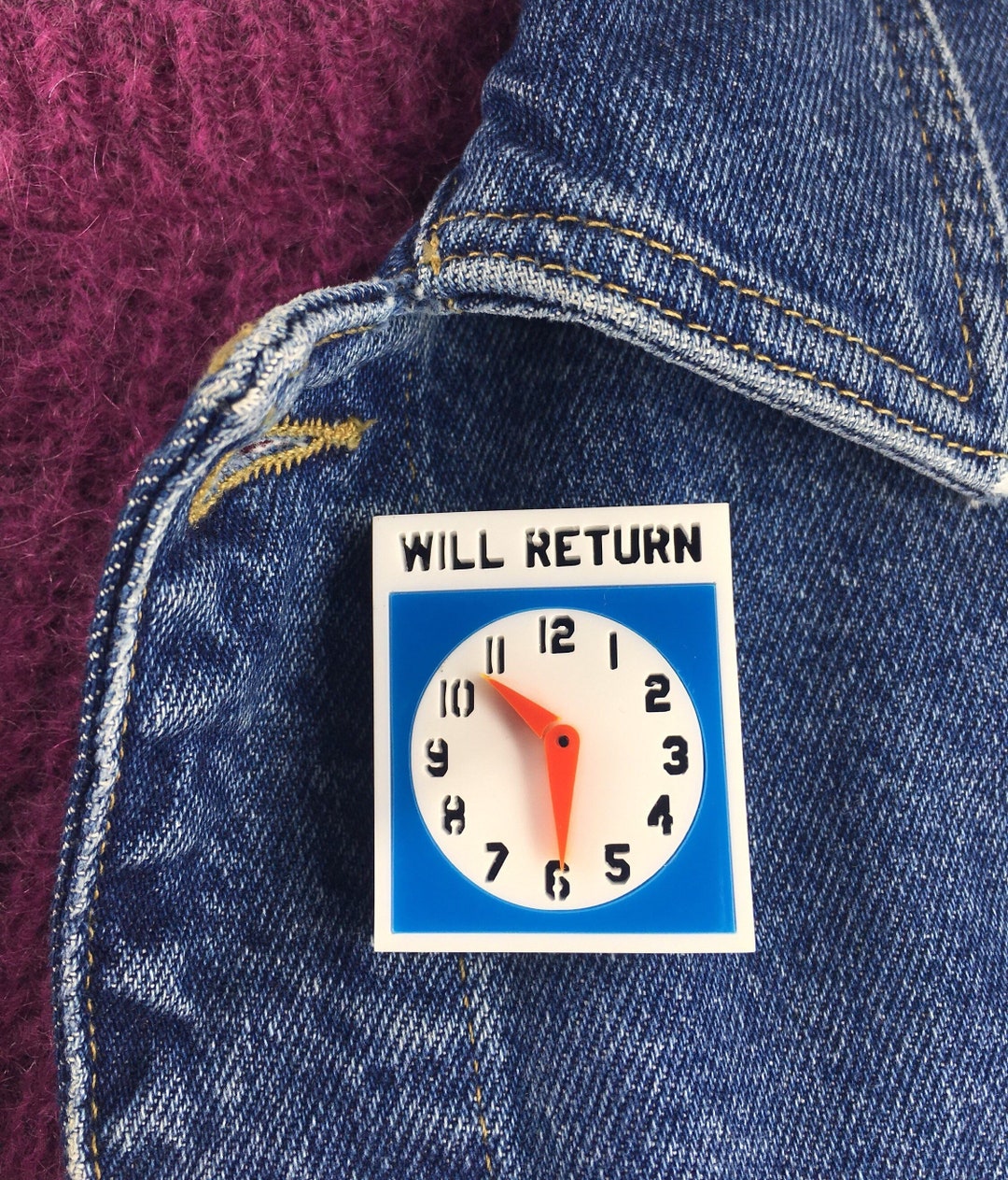 Clock Pin, Perspex Pin, Clock Brooch, Perspex Brooch, Time Piece ...