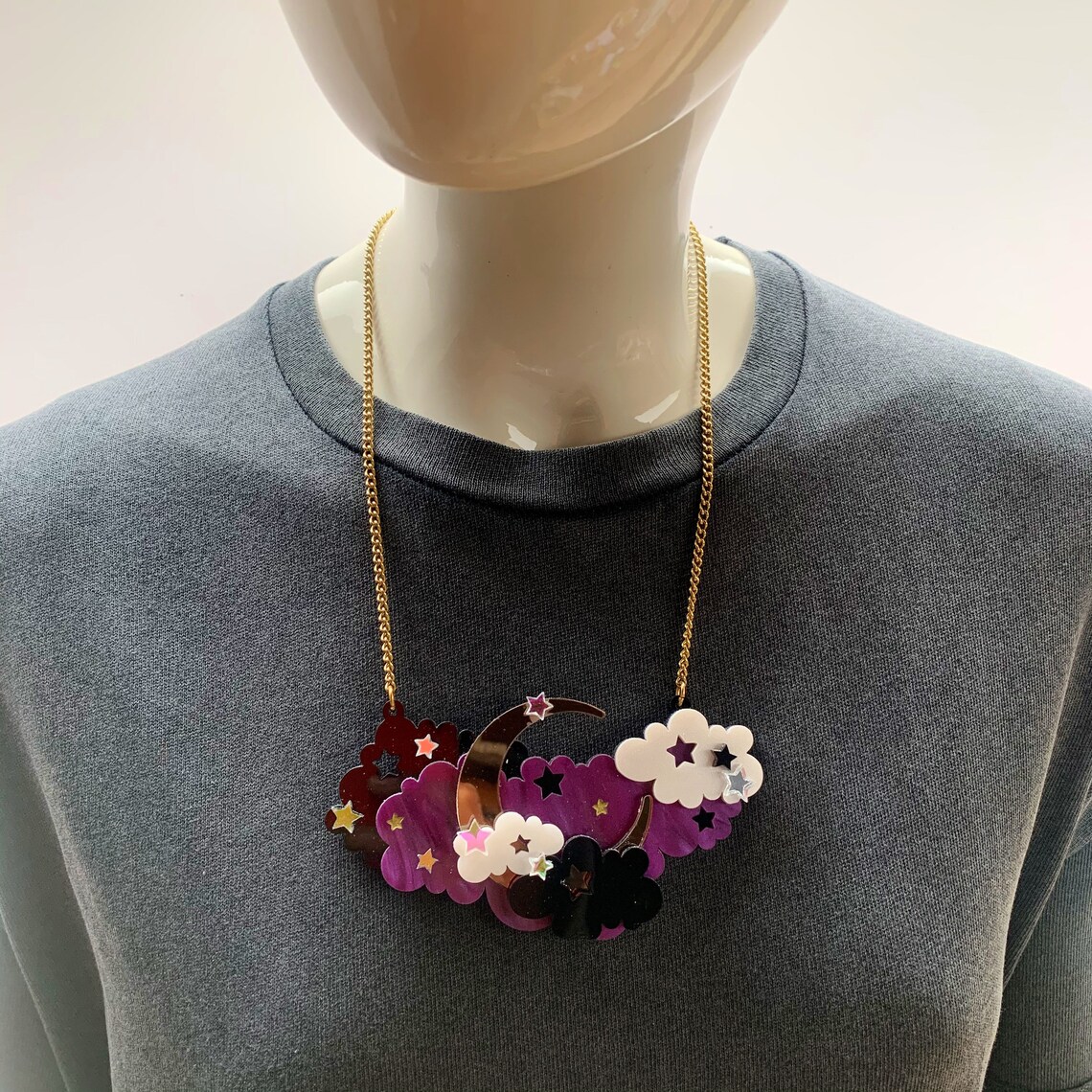 Moon & Clouds Necklace, Plastic Jewellery, Perspex Jewellery, Acrylic ...