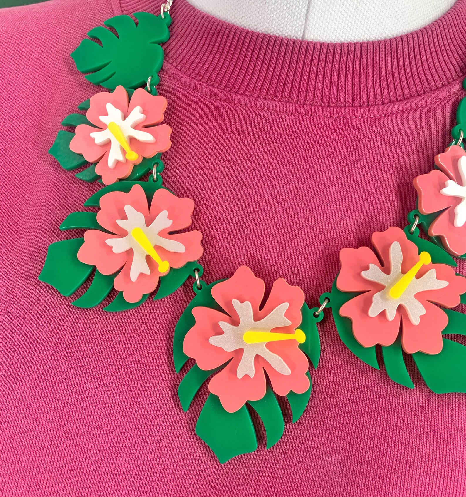 Hibiscus Necklace Tropical Necklace Statement Jewellery Etsy
