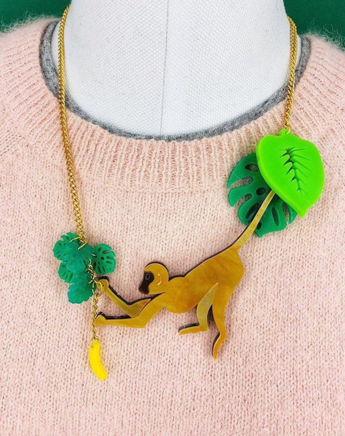 Monkey Necklace Banana Necklace Perspex Jewellery Perspex - Etsy