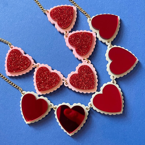 Heart Necklace Statement Necklace Plastic Jewellery Handmade Jewellery Acrylic Jewellery Perspex Jewellery Statement Jewellery Etsy