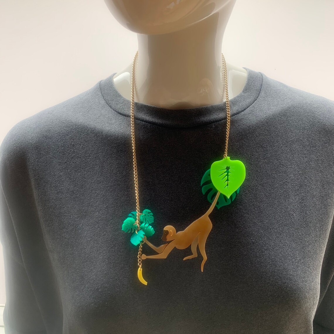 Monkey Necklace Banana Necklace Perspex Jewellery Perspex - Etsy