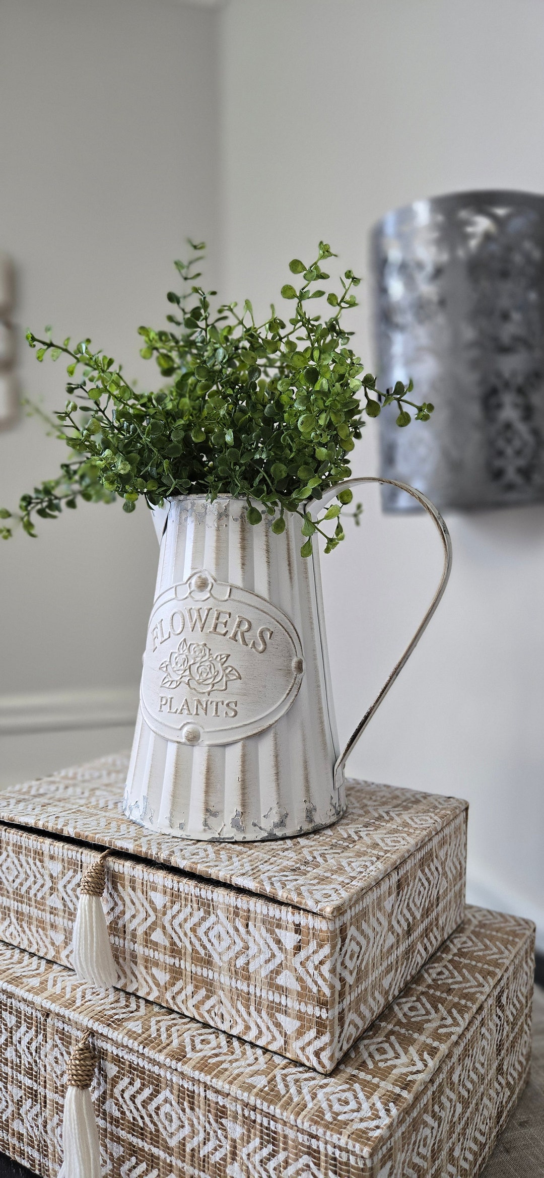 Rustic Farmhouse Galvanized Metal Pitcher/ Watering Can Centerpiece ...