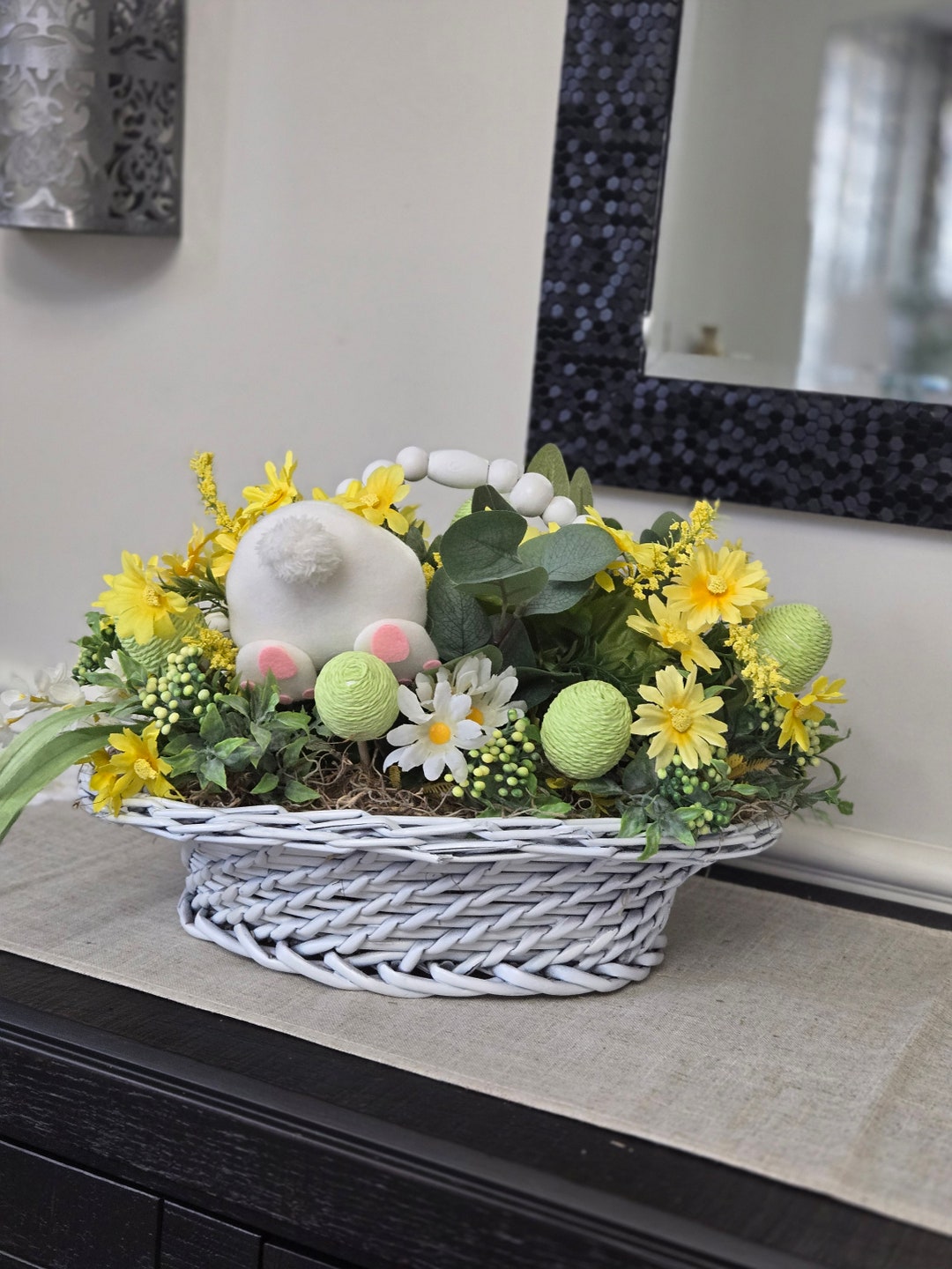 Easter Basket Centerpiece, Spring Table Decor, Easter Egg and Bunny ...
