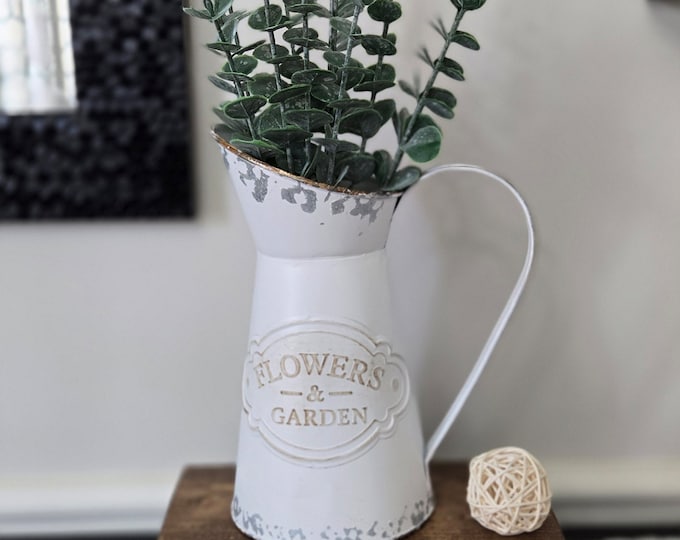 Rustic Farmhouse Galvanized Metal Pitcher/ Watering Can Centerpiece ...