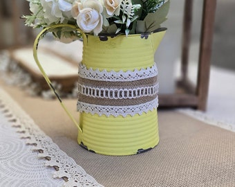 Rustic Farmhouse Galvanized Metal Pitcher/ Watering Can Centerpiece ...
