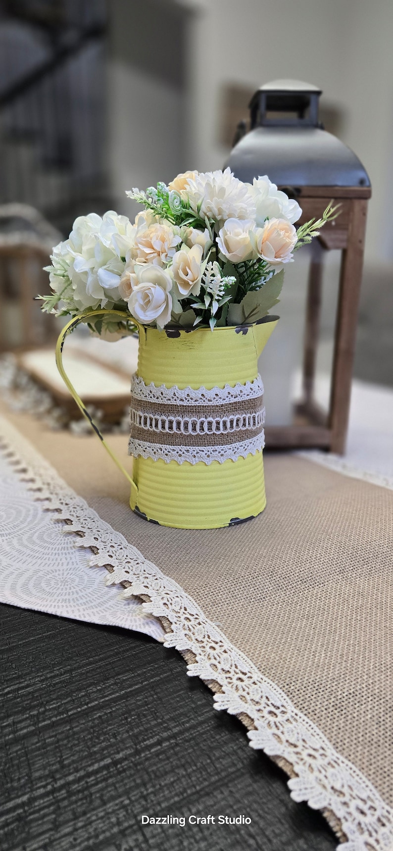 Rustic Farmhouse Galvanized Metal Pitcher Centerpiece, Spring/summer ...